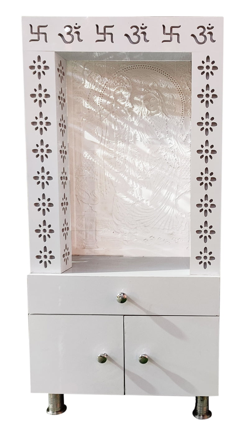 3D Corian Radha Krishna Puja Mandir With WPC Pillar