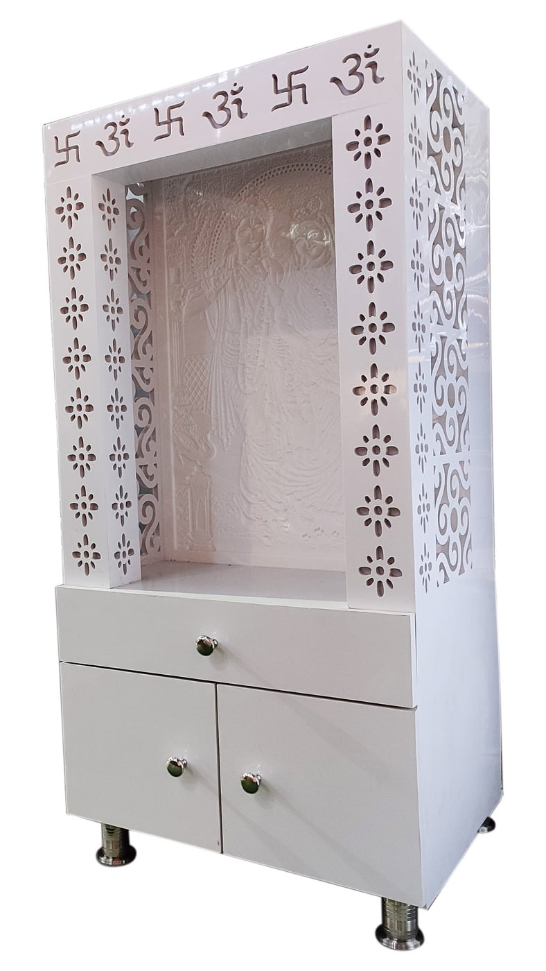 3D Corian Radha Krishna Puja Mandir With WPC Pillar